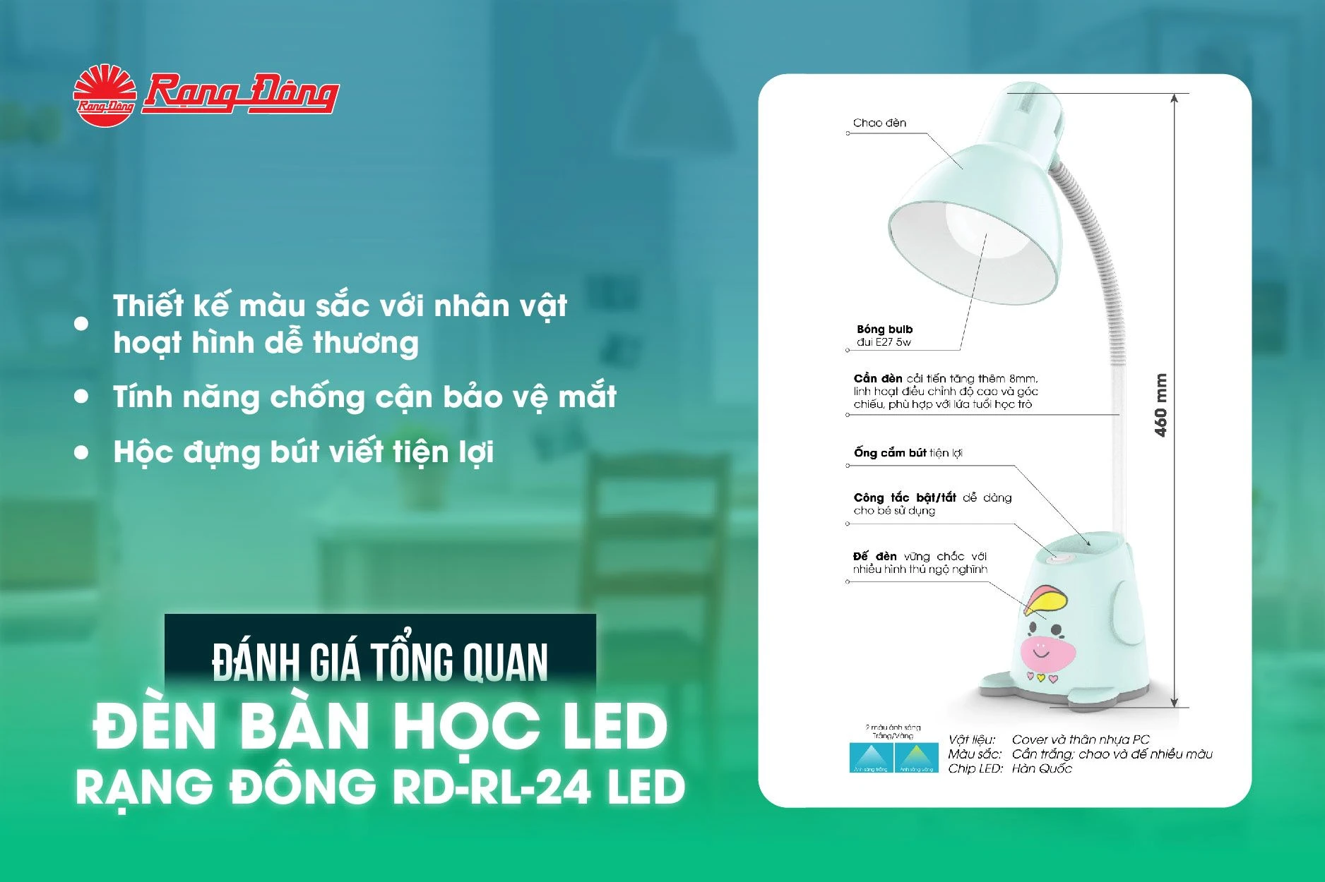 Đánh Giá Tổng Quan Đèn Bàn Học Led Rạng Đông Rd-rl-24 Led